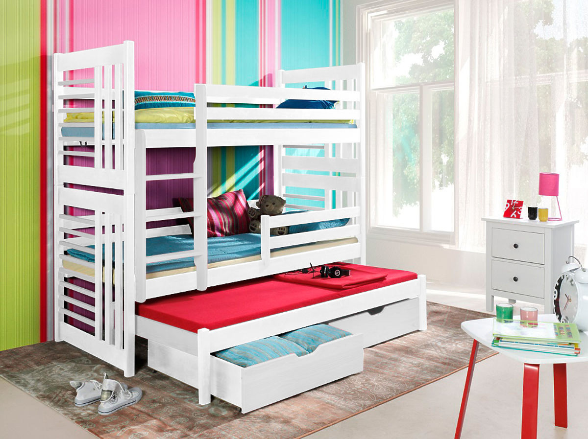 Poschodová posteľ s prístelkou Emma - biela - Poschodové - babynabytek.sk