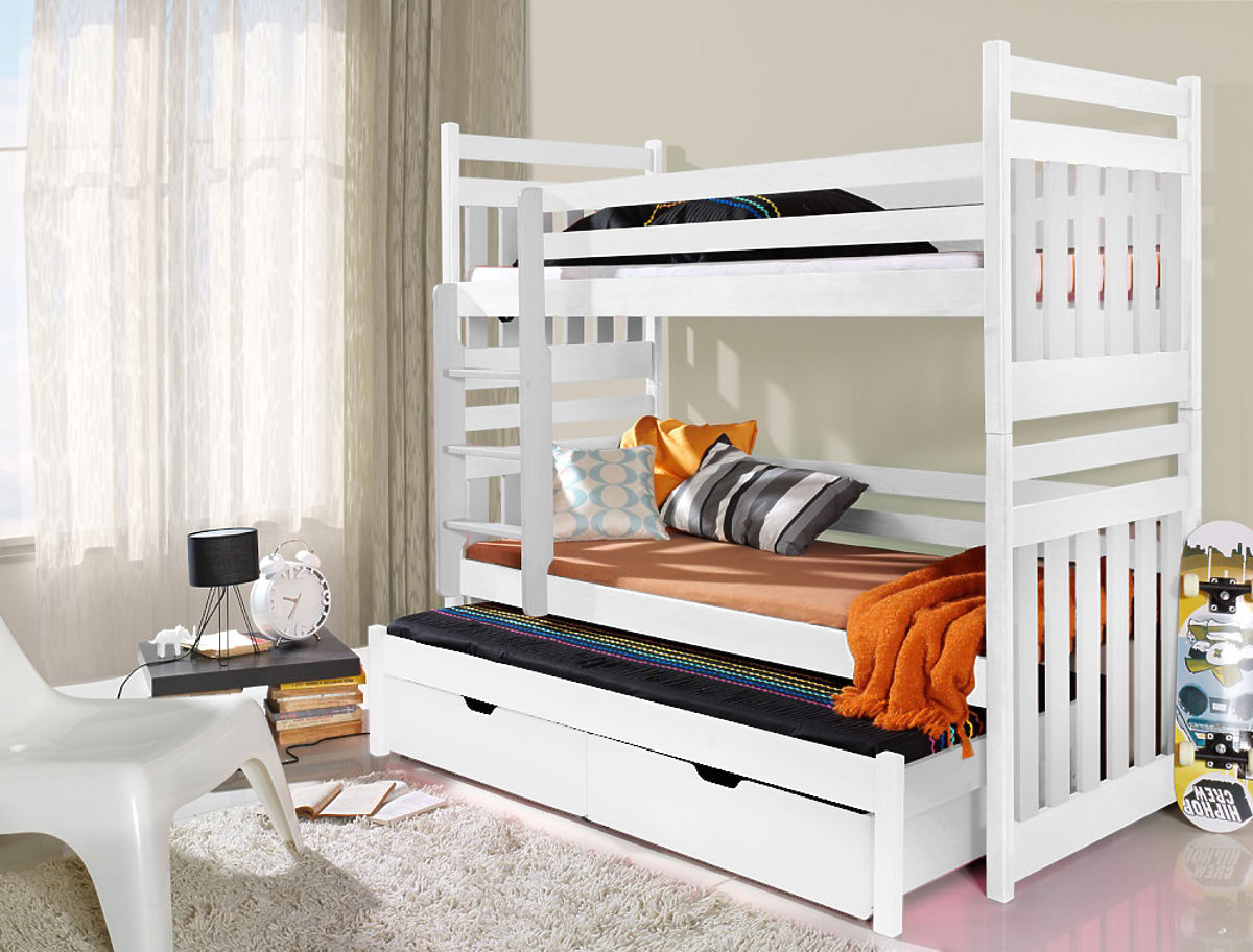 Poschodová posteľ s prístelkou ALEX - biela - Poschodové - babynabytek.sk
